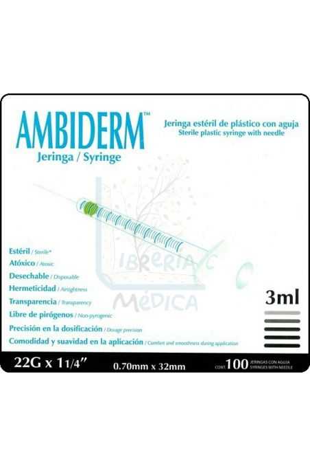 Caja Jeringa con Aguja 3ml 22G X 32mm 100 Pzas - Librería Médica Orizaba