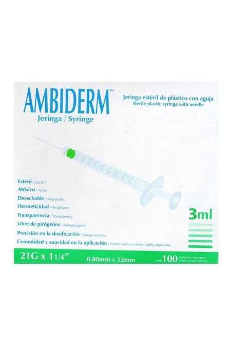 Caja Jeringa 3ml con Aguja 22G x 32 100 Pzas - Librería Médica Orizaba